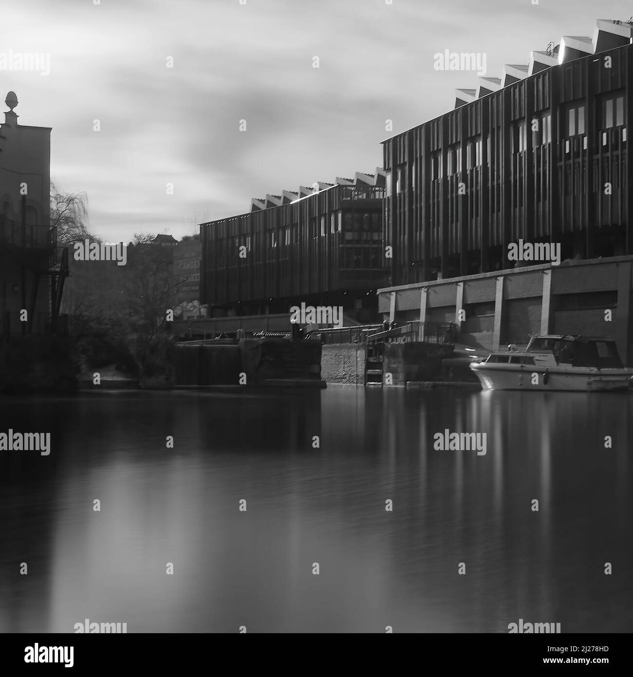 A long exposure view across Grand Union Canal at Hawley Lock to the ...