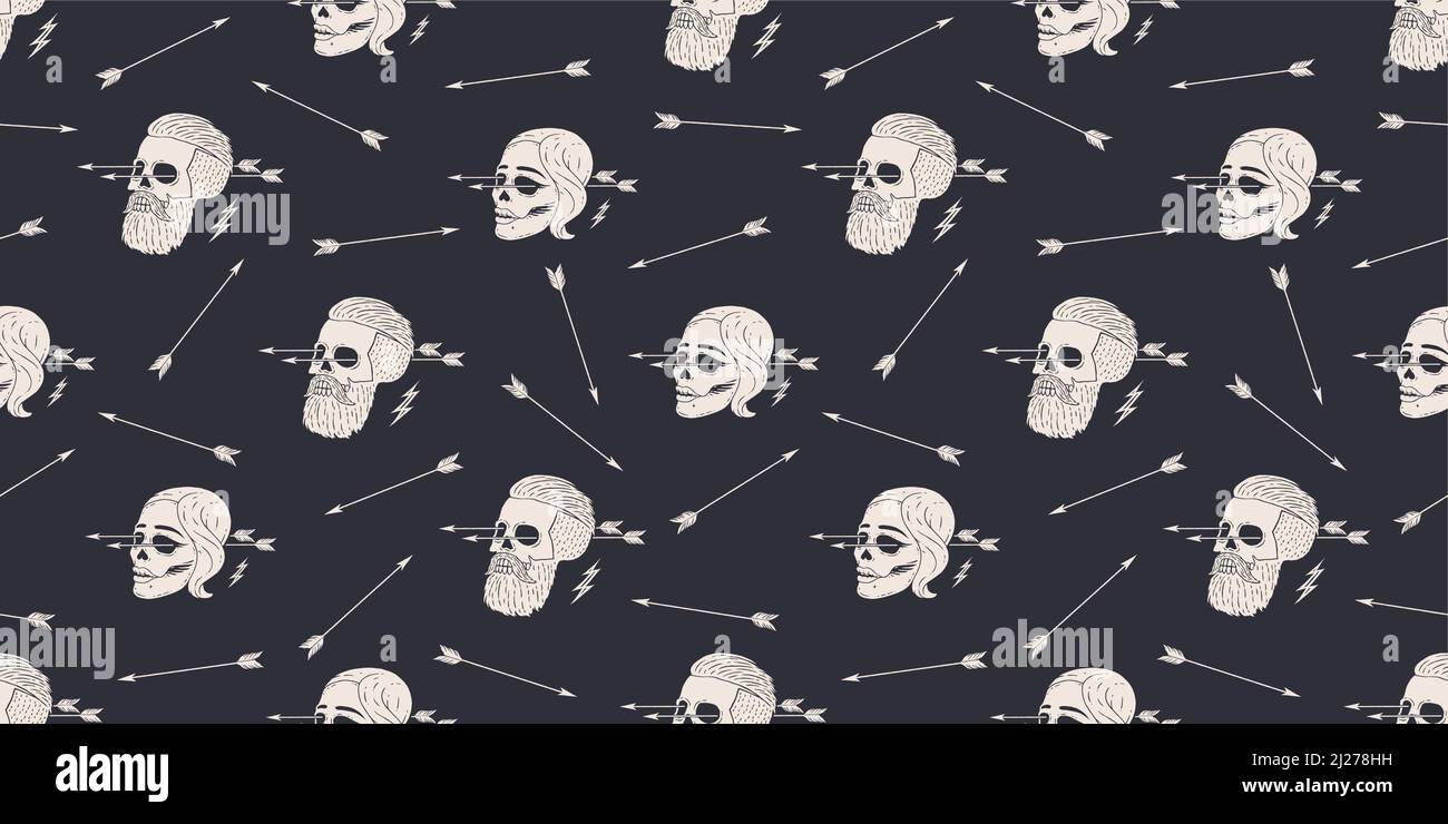 Seamless pattern background of vintage skull hipster with arrow ...