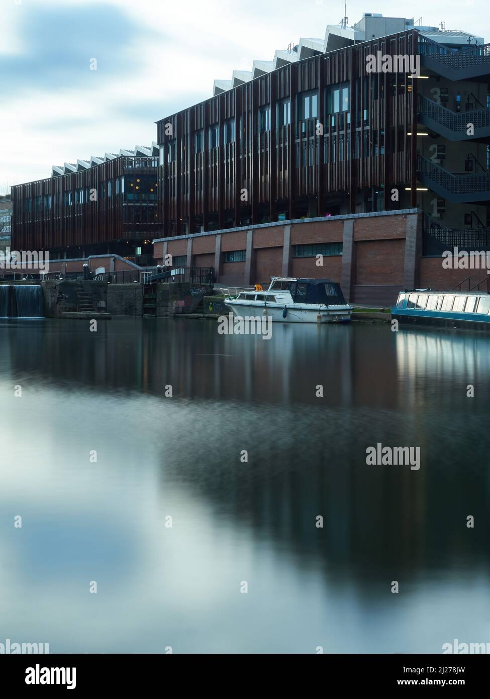 A long exposure view across Grand Union Canal at Hawley Lock to the ...