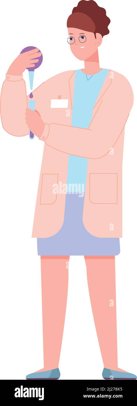 Scientist testing chemical. Woman drip liquid in glass. Science ...