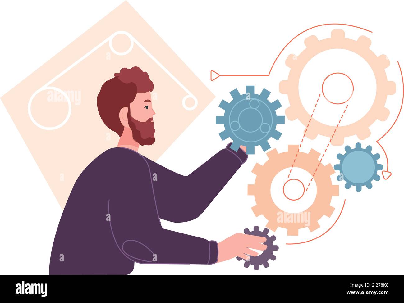 Man create work proccess. Engineering thinking mindset isolated on ...