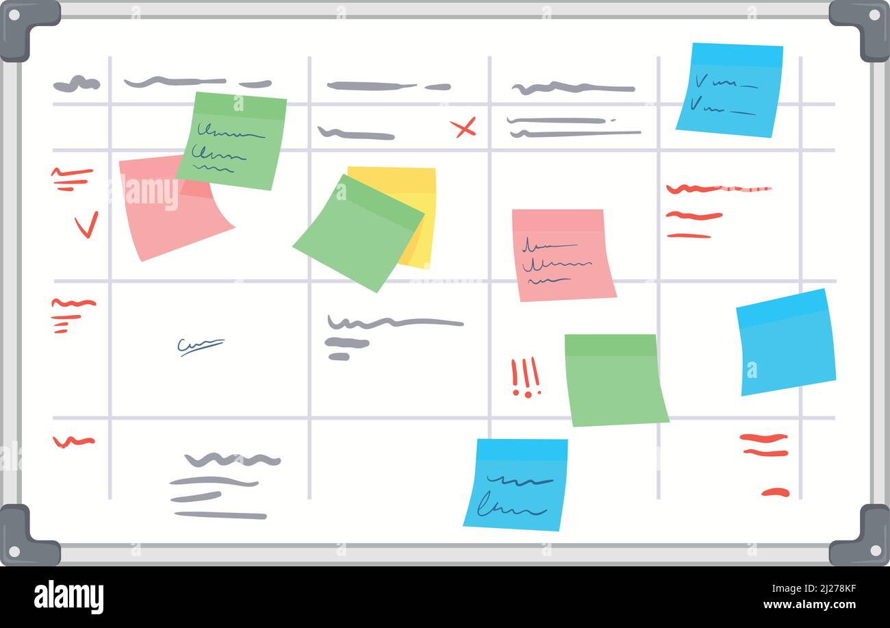 Board with color stickers. Cartoon task management concept isolated on ...