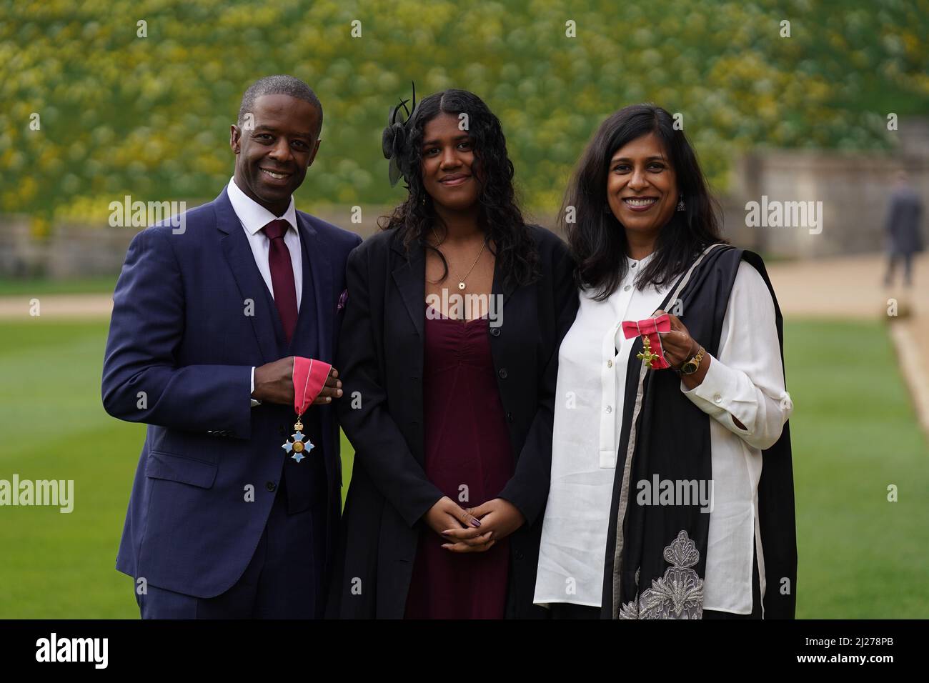 Adrian Lester CBE and Lolita Chakrabarti MBE, with daughter Jasmine ...