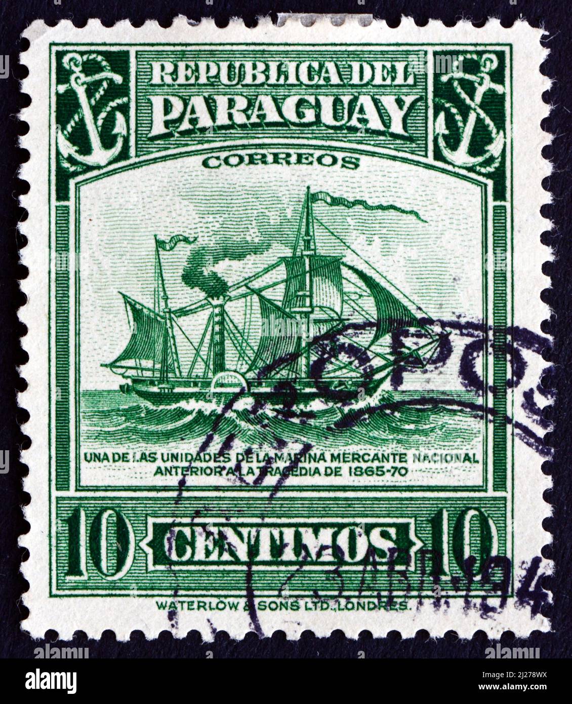 PARAGUAY - CIRCA 1945: a stamp printed in Paraguay shows Early Merchant ...