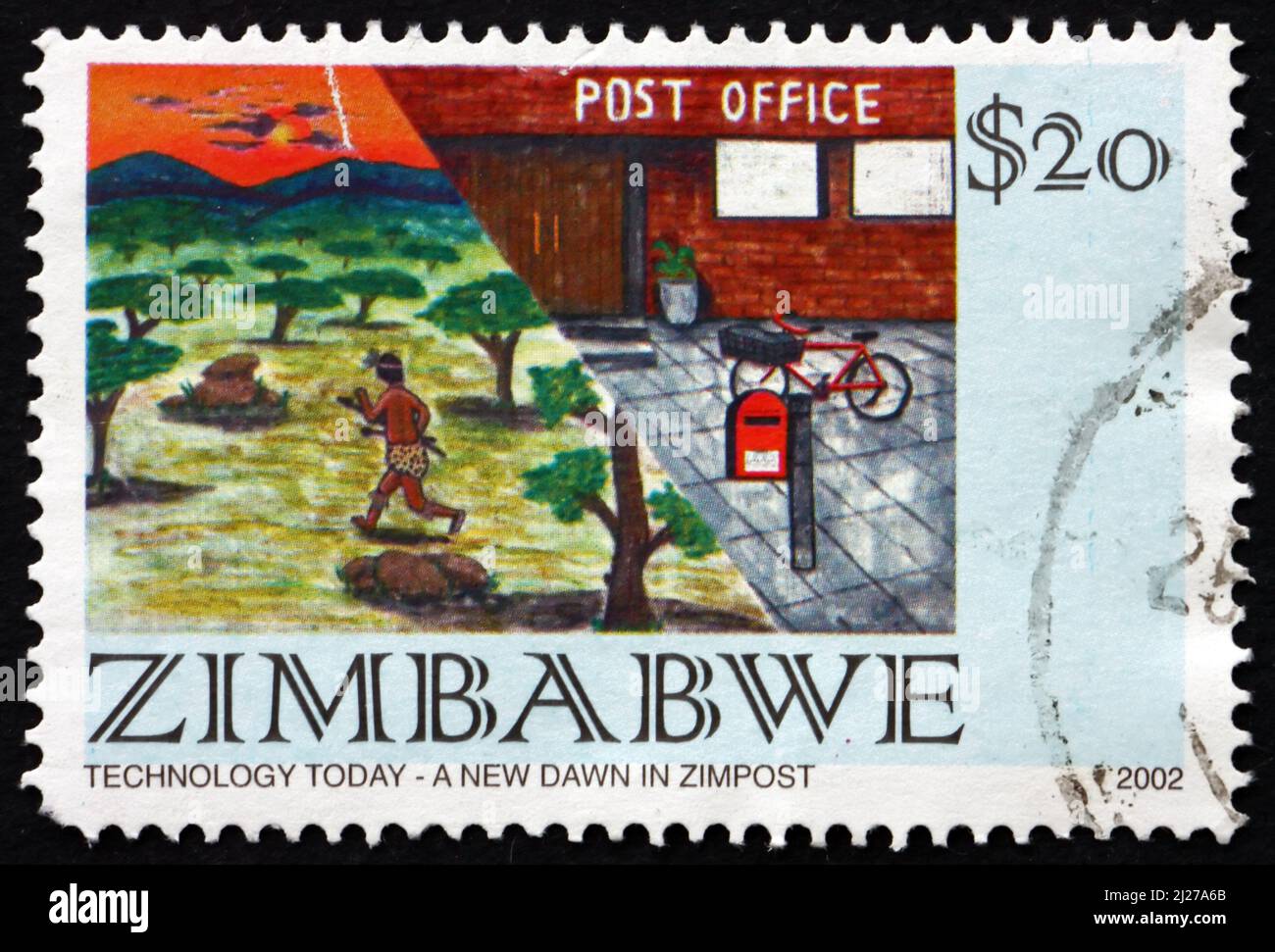 ZIMBABWE - CIRCA 2002: a stamp printed in Zimbabwe shows Mail Runner ...