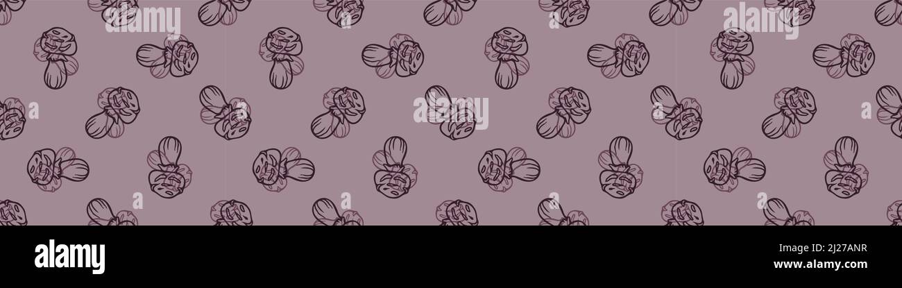 Hand drawn wild mushroom vector border. Seamless trendy purple biology ...