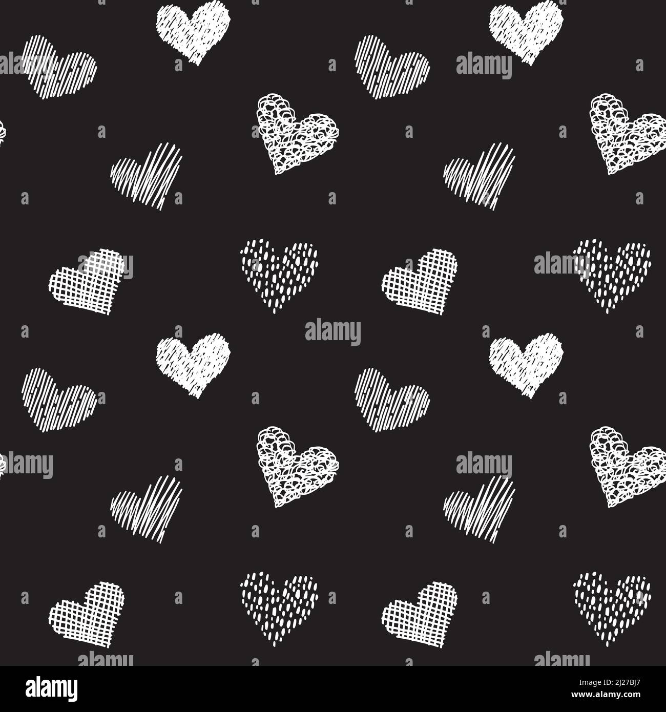 Seamless pattern with hand drawn hearts in doodle style. Black and ...