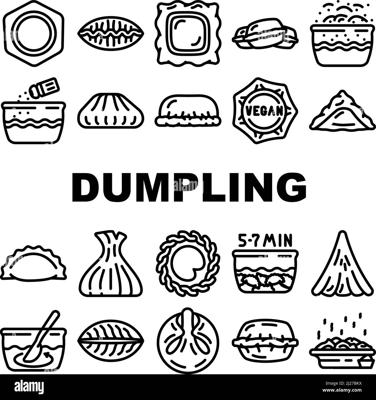 Dumpling Delicious Meal Recipe Icons Set Vector Stock Vector Image ...