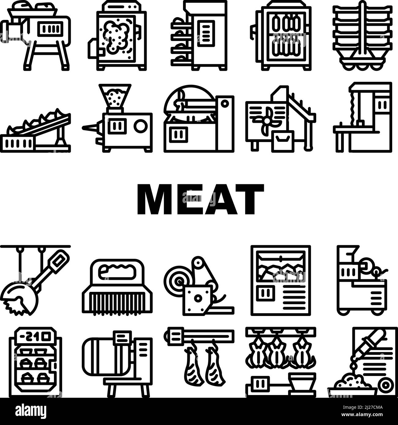 Meat Factory Production Equipment Icons Set Vector Stock Vector Image ...