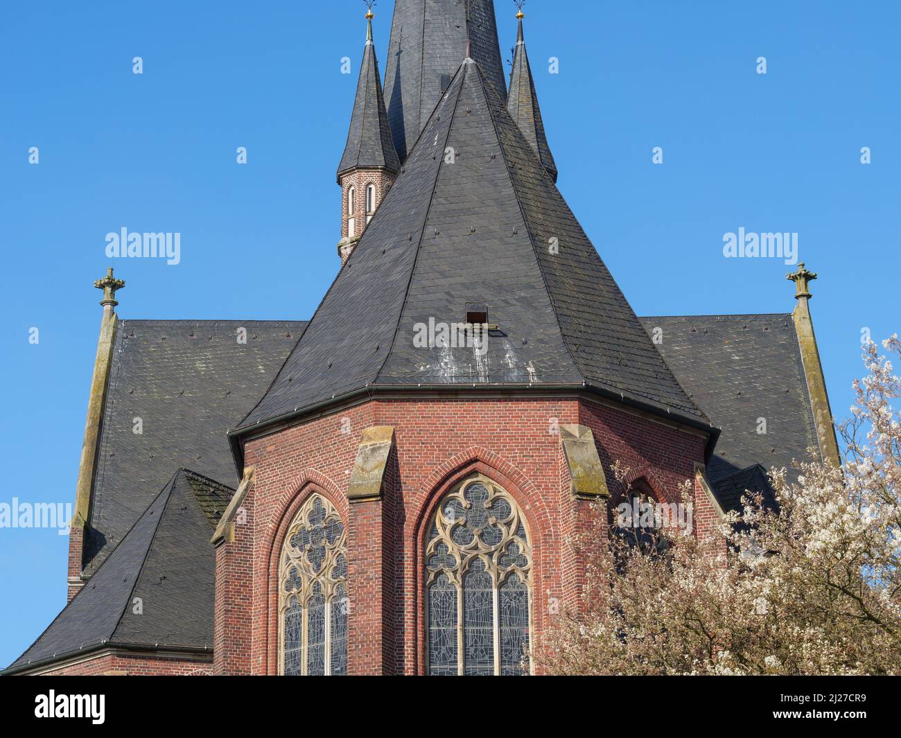 windmill and church in westphalia Stock Photo - Alamy