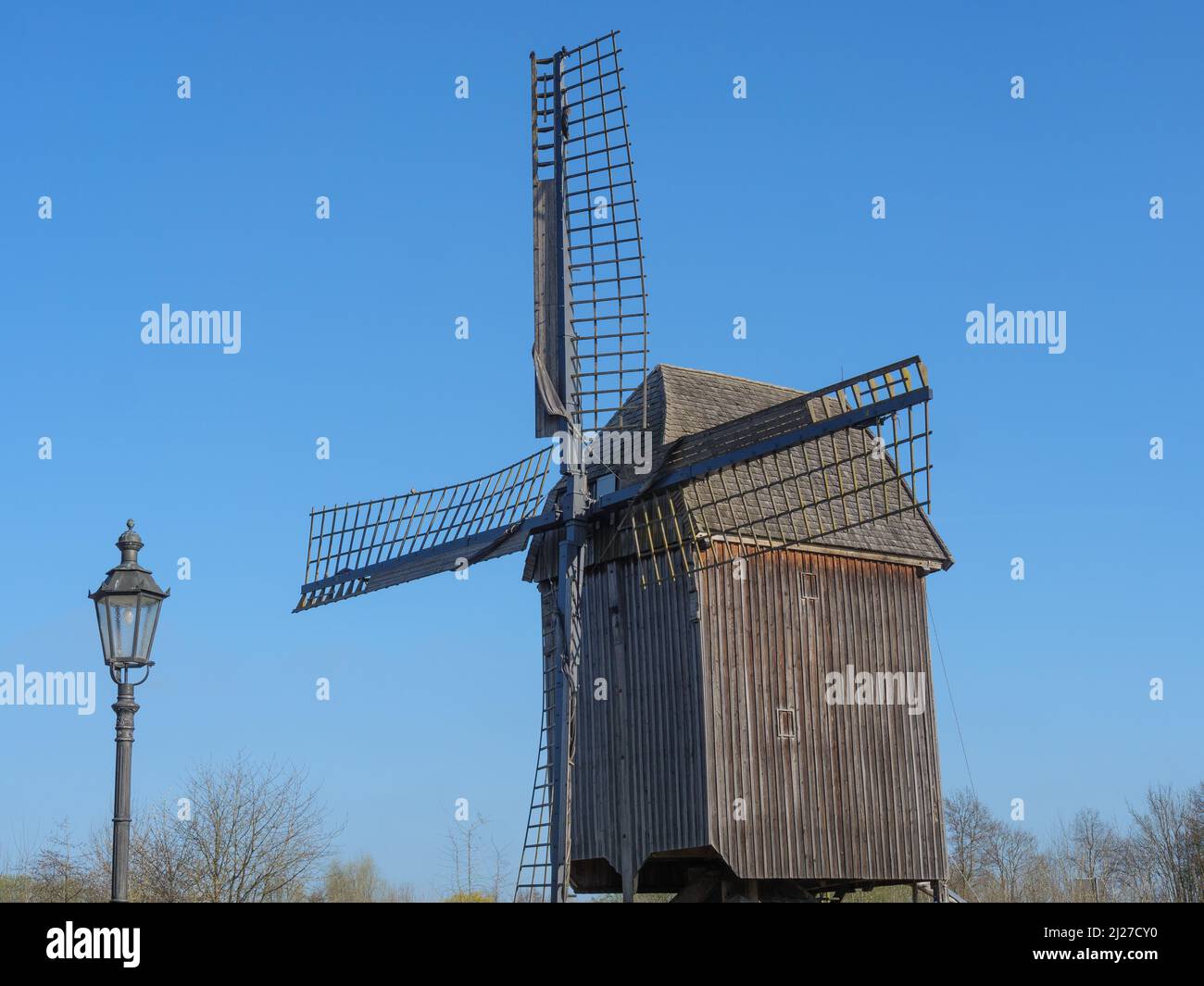 windmill and church in westphalia Stock Photo - Alamy