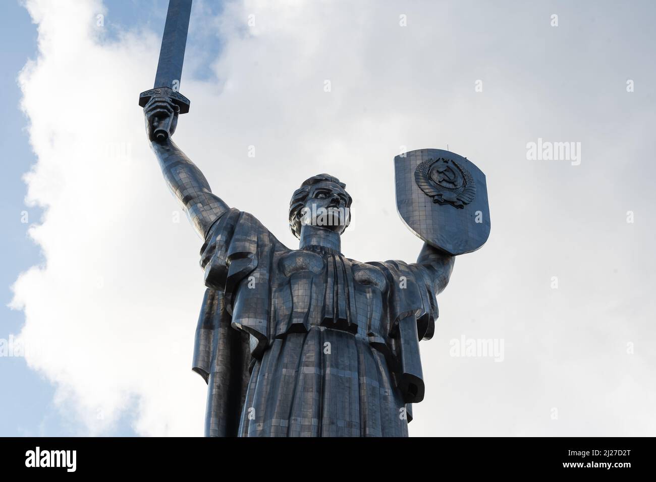 view of Motherland giant steel monument sculpture in Kiev, Ukraine ...