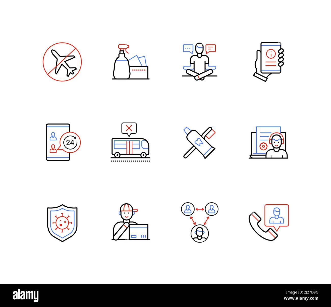 Pandemic safety measures - line design style icons Stock Vector Image ...