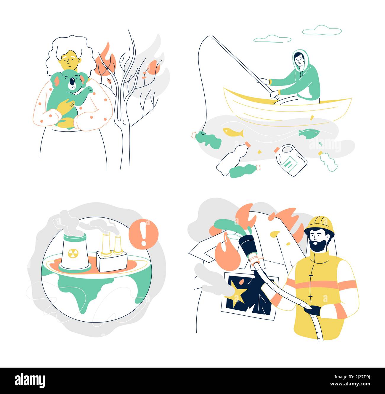 Help in a disaster - colorful flat design style illustration set Stock ...