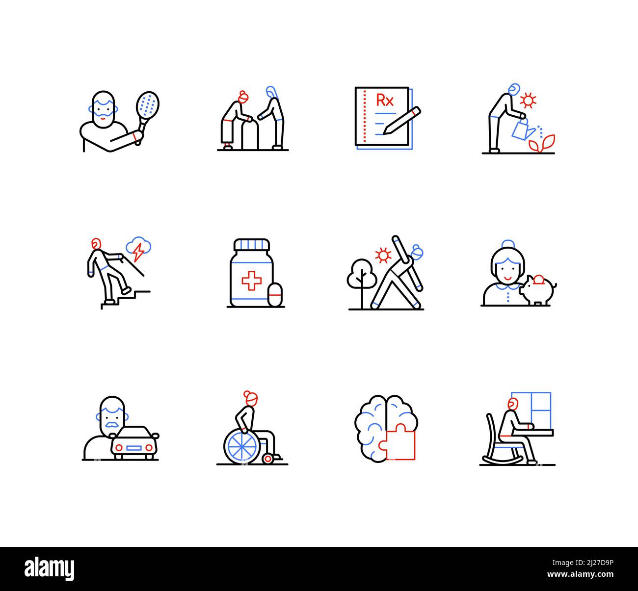 Senior people activity - line design style icons Stock Vector Image ...