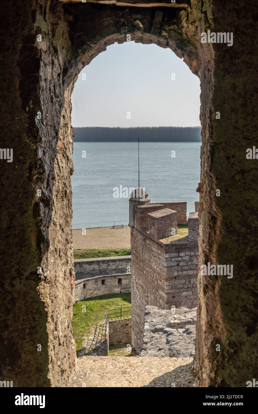 The preserved medieval fortress Baba Vida located on the Danube river ...