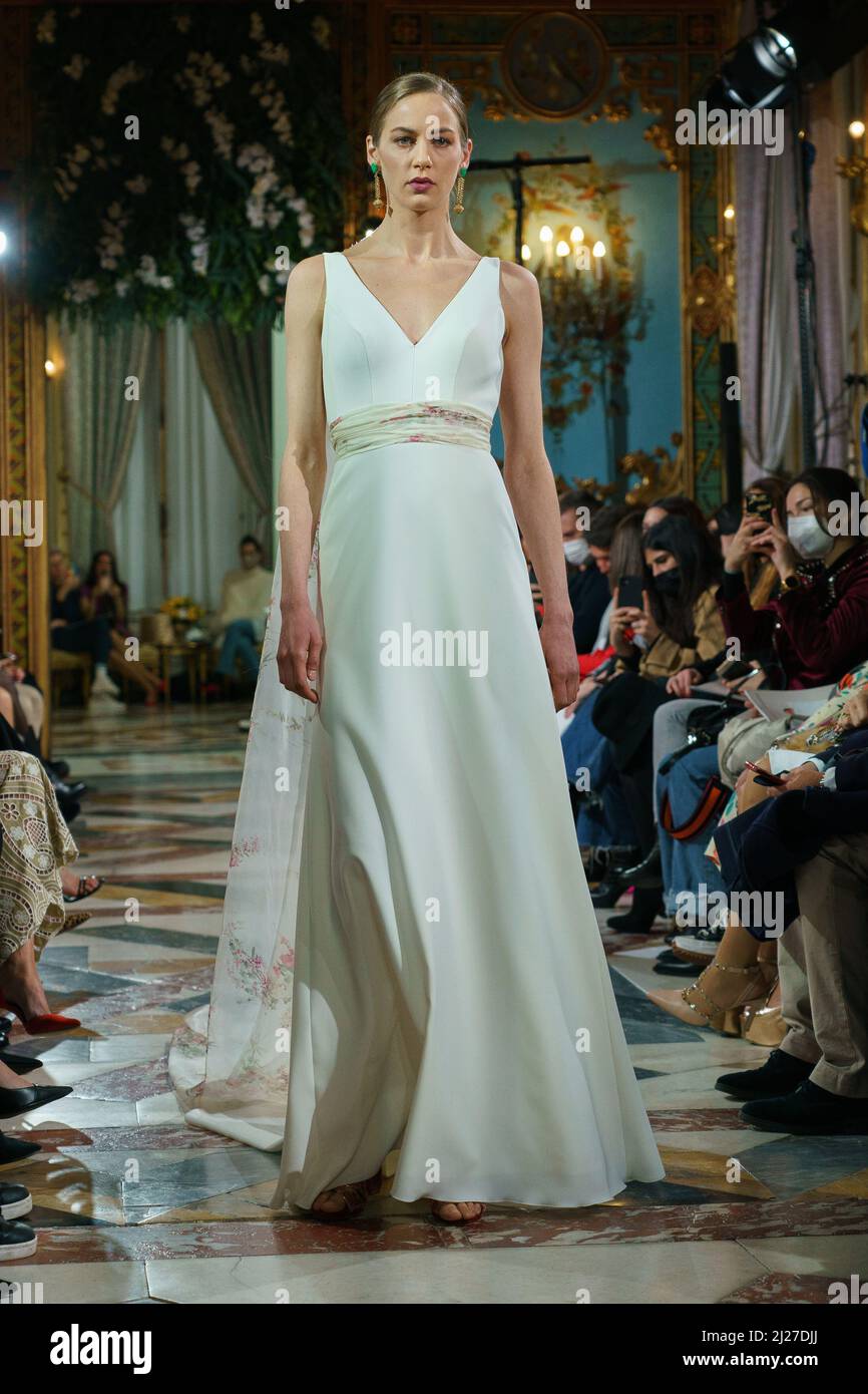 A model showcases Silvia Fernandez design during the Atelier Couture ...