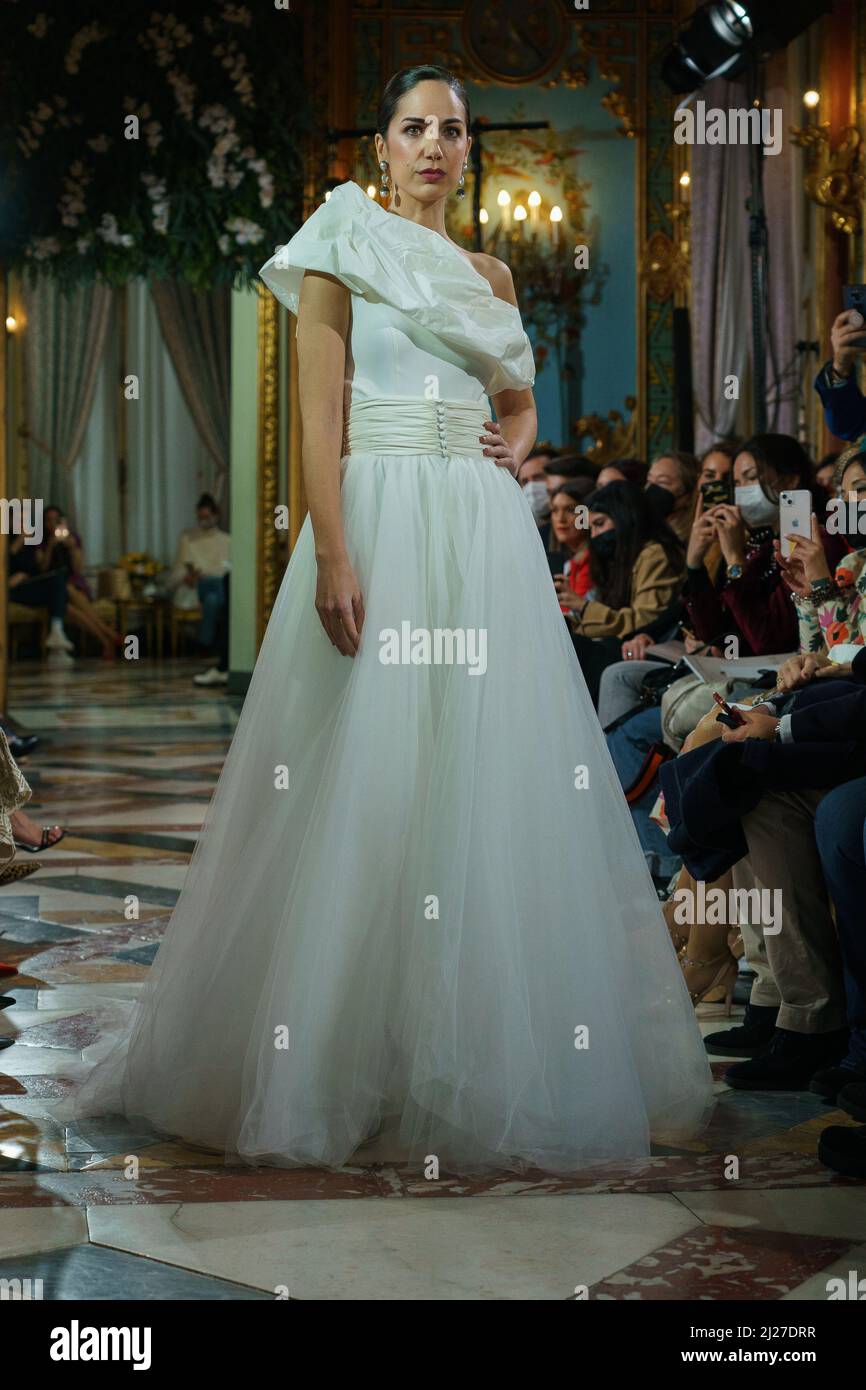 A model showcases Silvia Fernandez design during the Atelier Couture ...