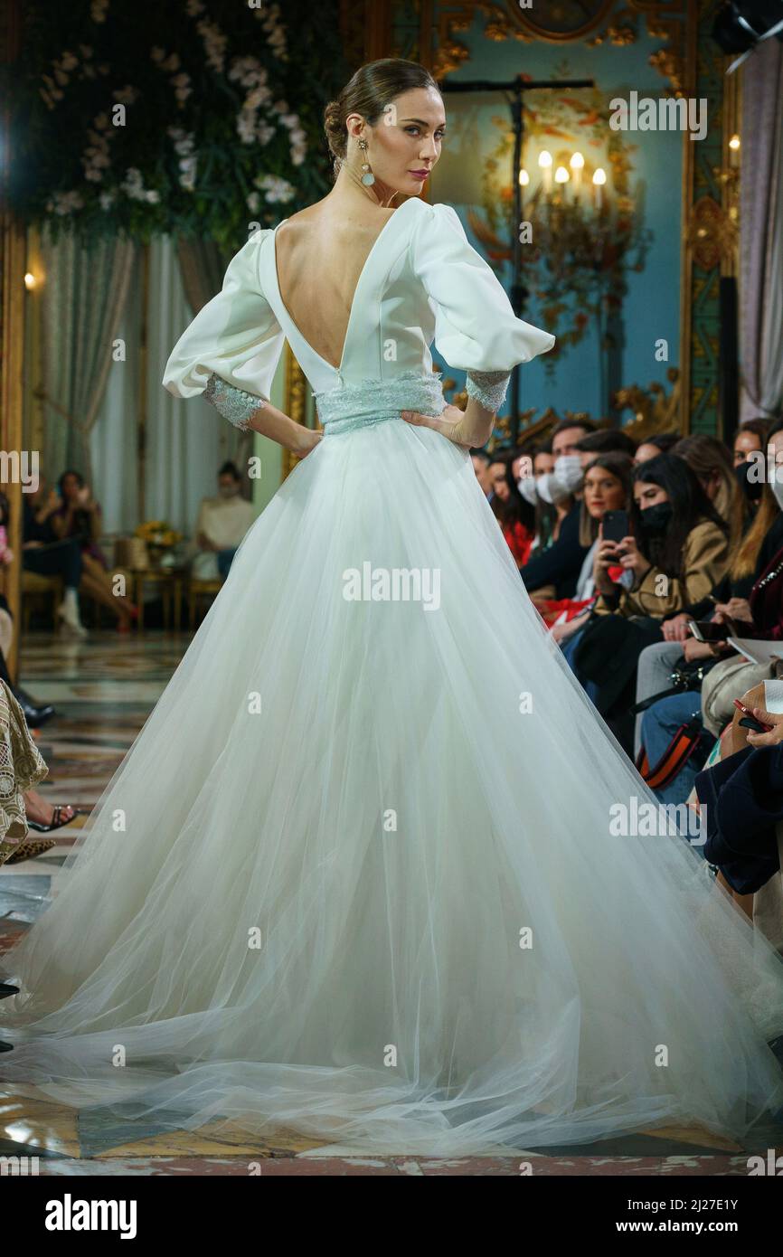 A model showcases Silvia Fernandez design during the Atelier Couture ...