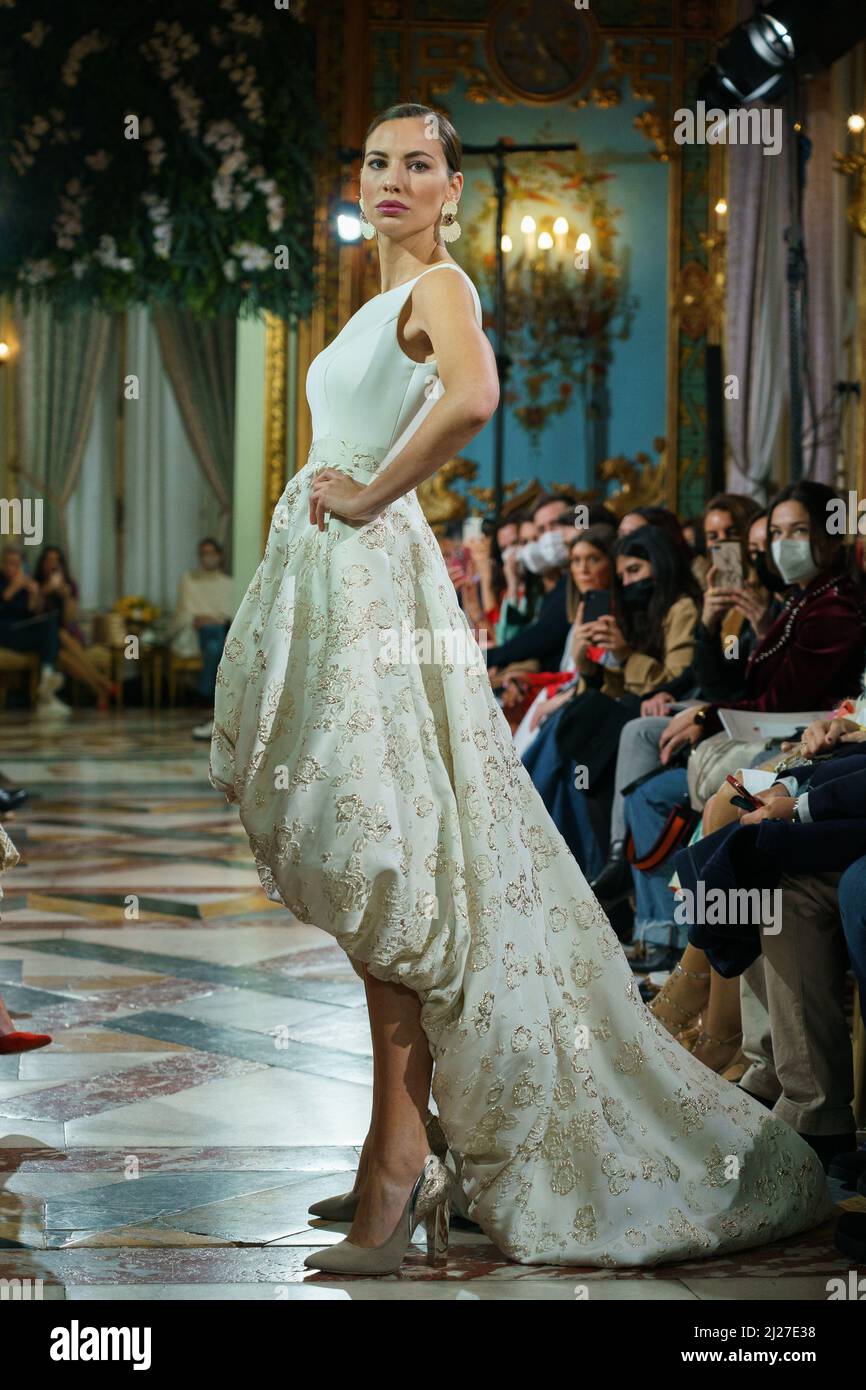 A model showcases Silvia Fernandez design during the Atelier Couture ...