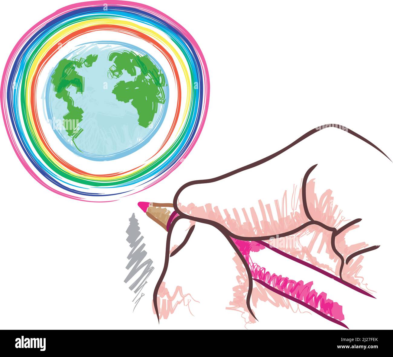 Draw the world, hand drawing with pencil, vector illustration Stock ...