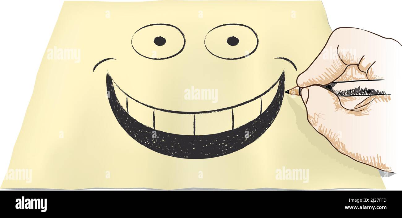 Hand drawing smile on a sheet of paper, vector illustration design ...