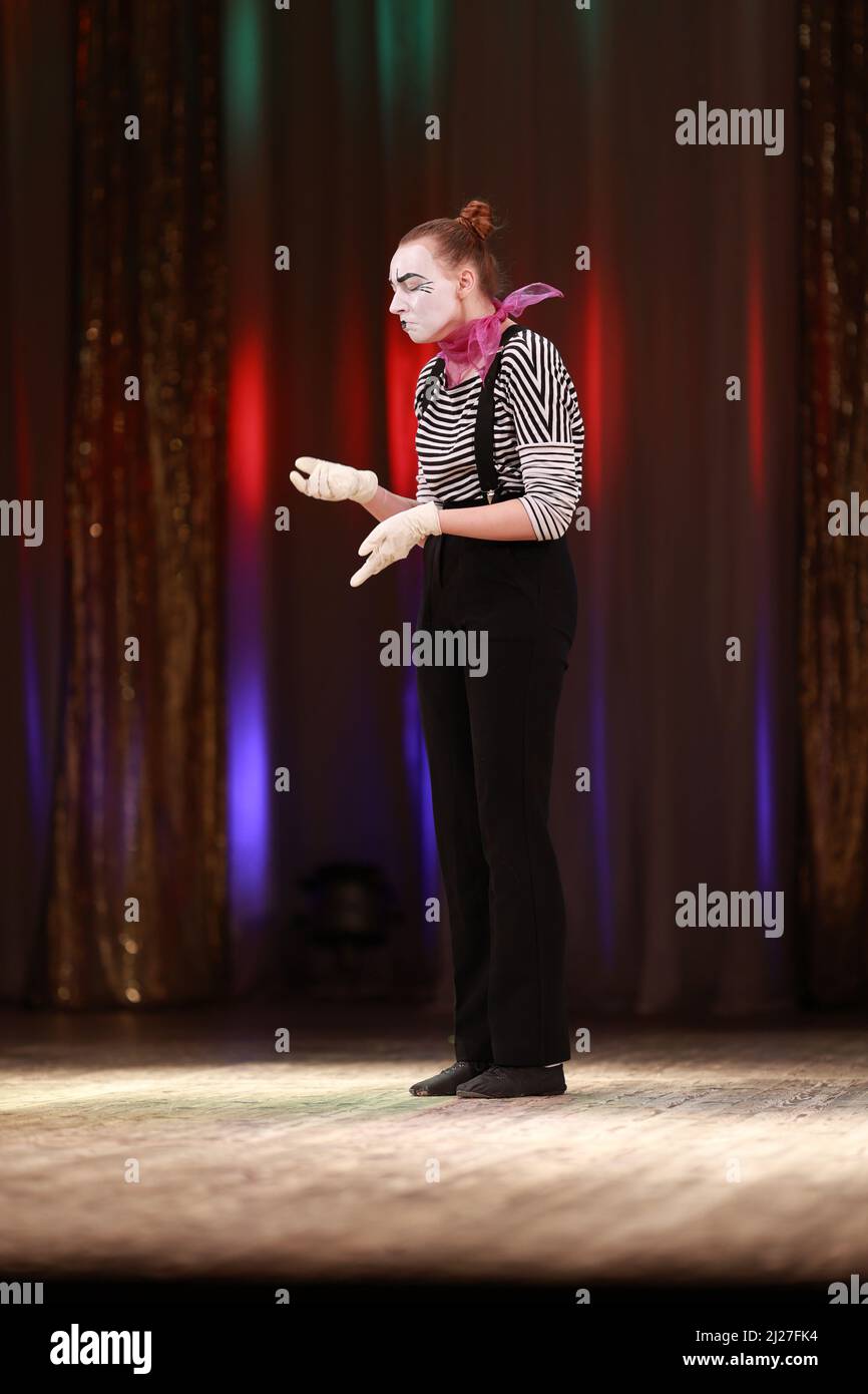 Actress girls clowns show performance on stage Stock Photo - Alamy