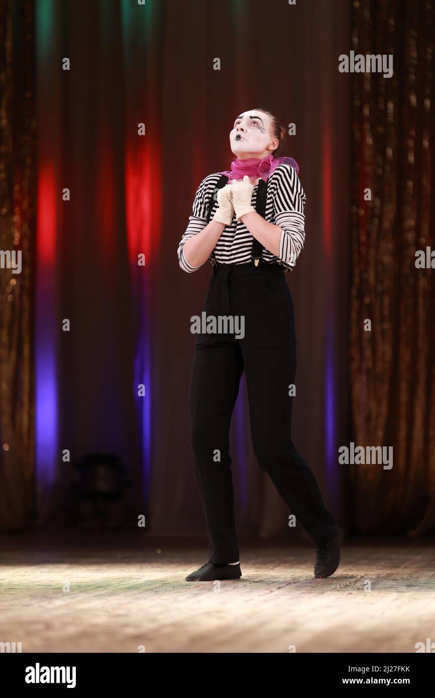Actress girls clowns show performance on stage Stock Photo - Alamy