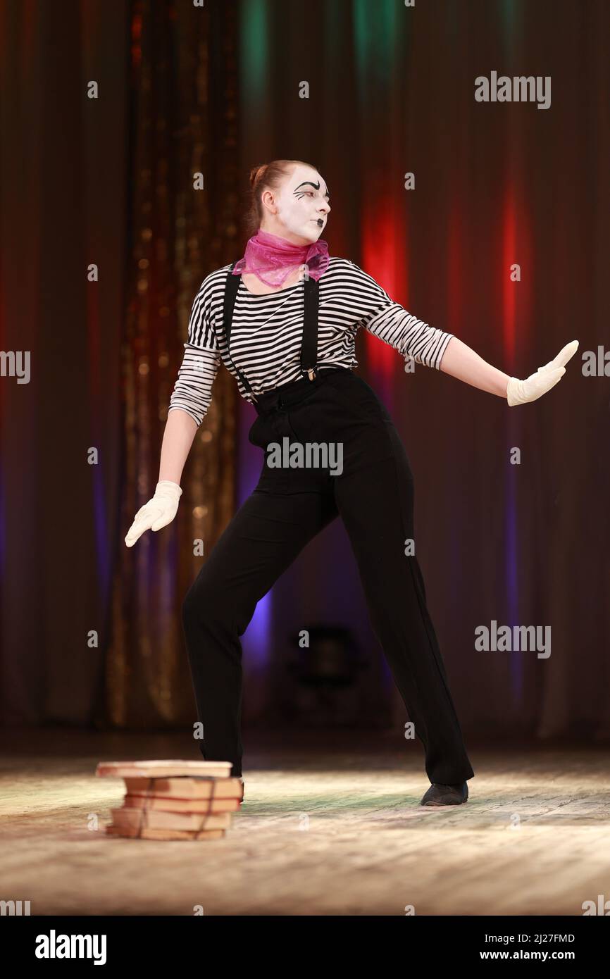 Actress girls clowns show performance on stage Stock Photo - Alamy