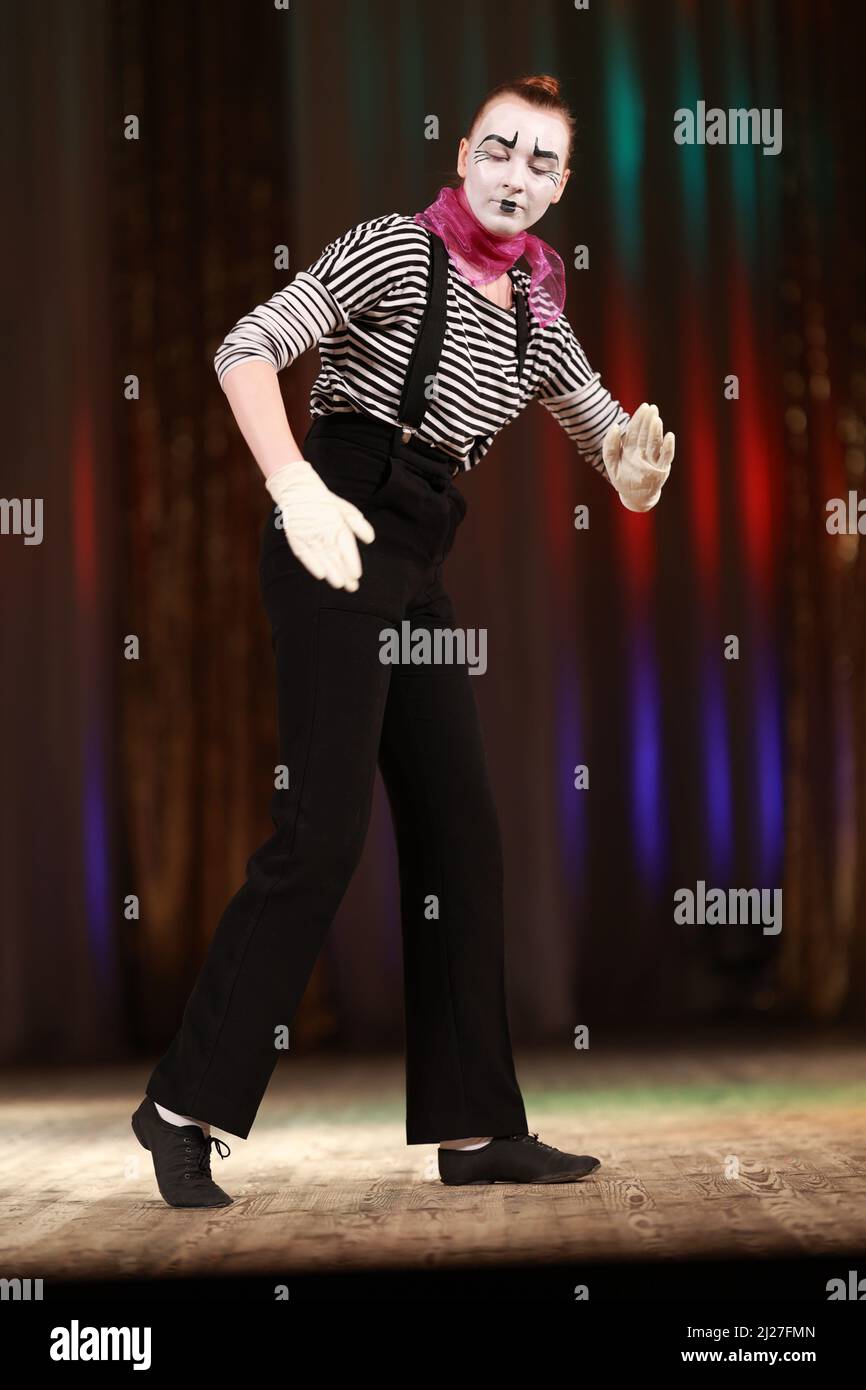 Actress girls clowns show performance on stage Stock Photo - Alamy