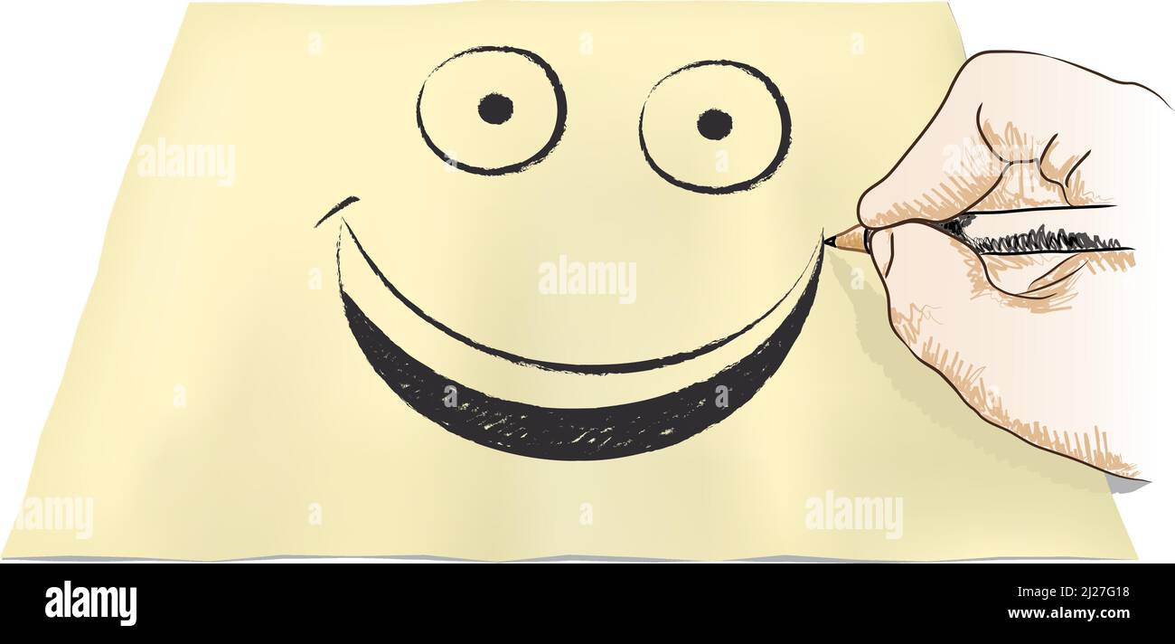 Hand drawing smile on a sheet of paper, vector illustration design ...