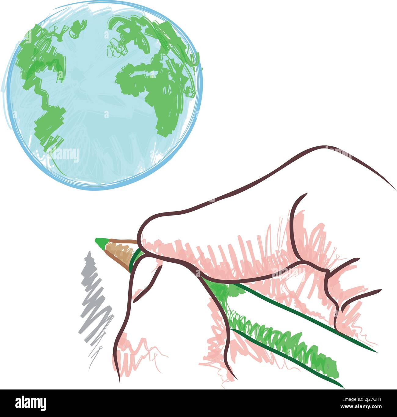 Draw the world, hand drawing with pencil, vector illustration Stock ...