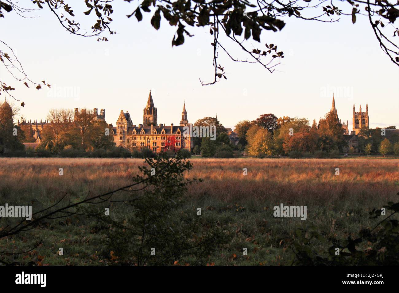 The spires of Oxford during an autumnal sunset. Includes Meadow ...