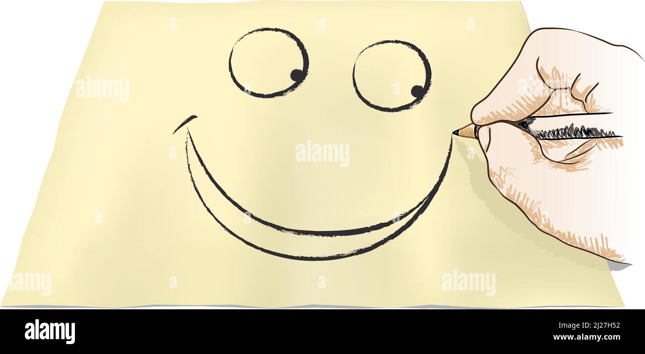 Hand drawing smile on a sheet of paper, vector illustration design ...