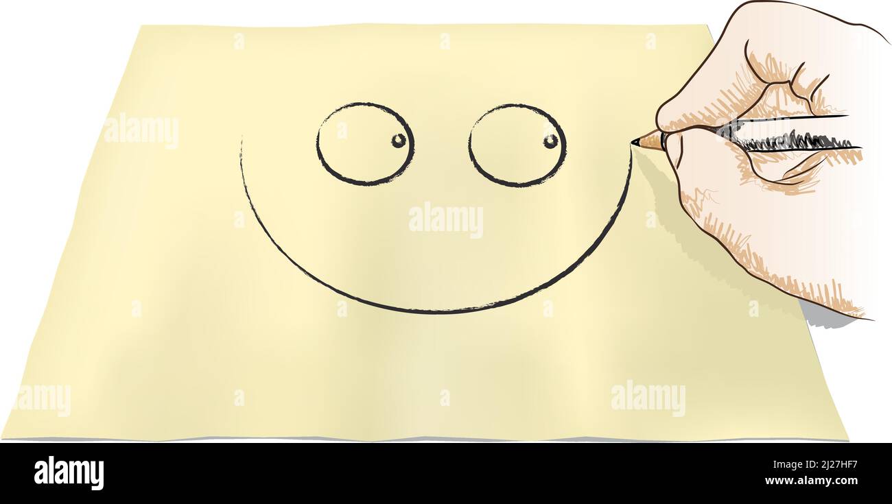Hand drawing smile on a sheet of paper, vector illustration design ...