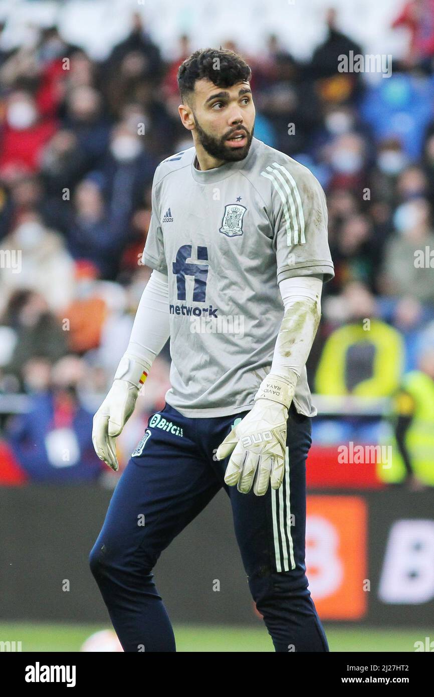David Raya of Spain warms up during the Friendly football match between ...