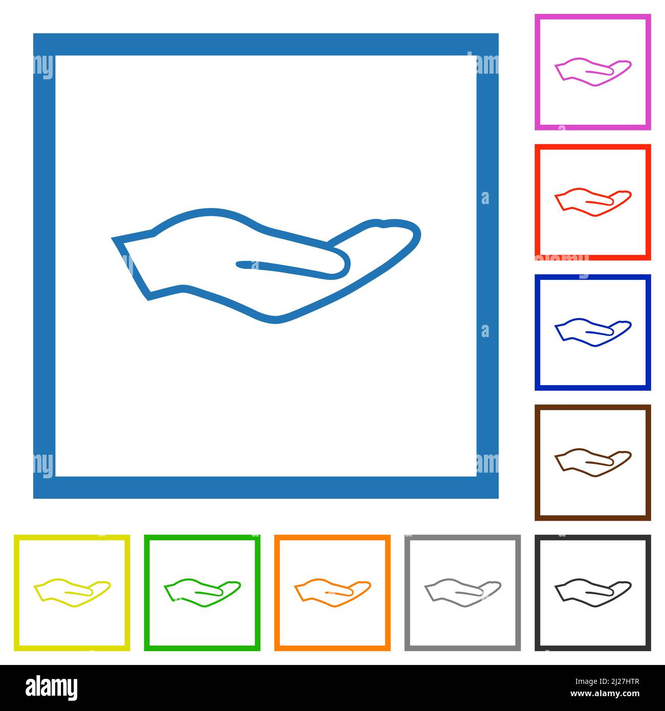 Human hand outline flat color icons in square frames on white ...