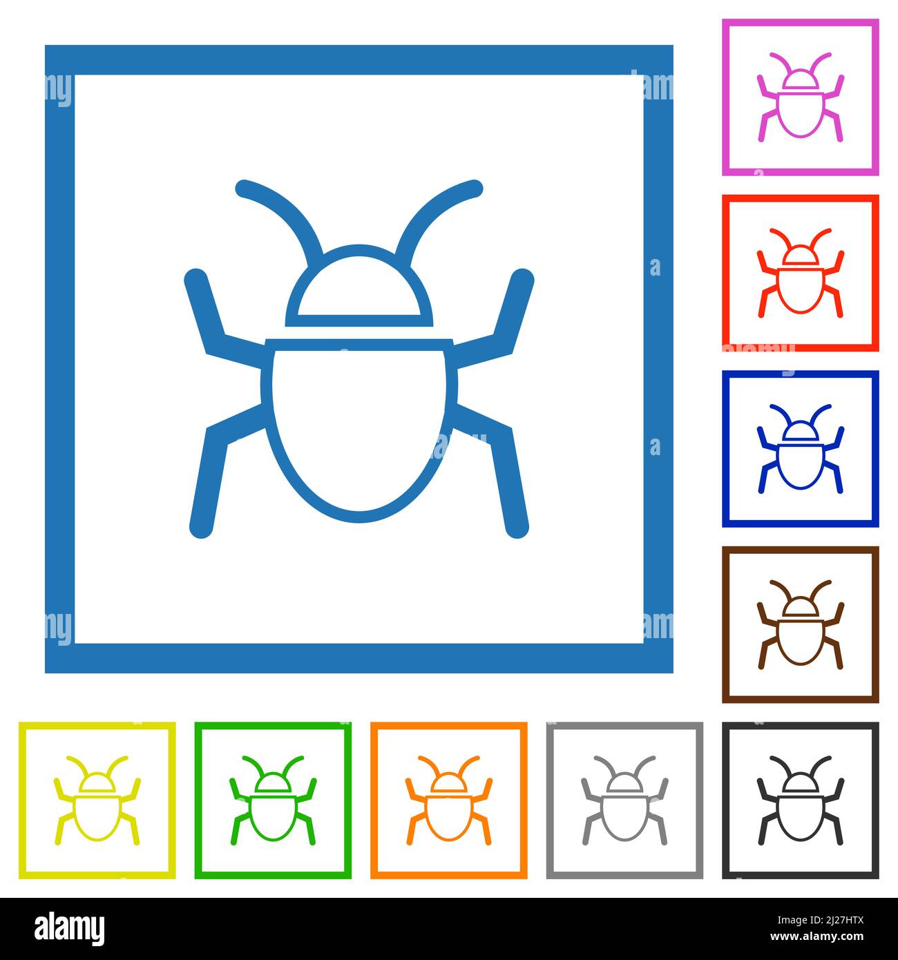 Bug outline flat color icons in square frames on white background Stock ...