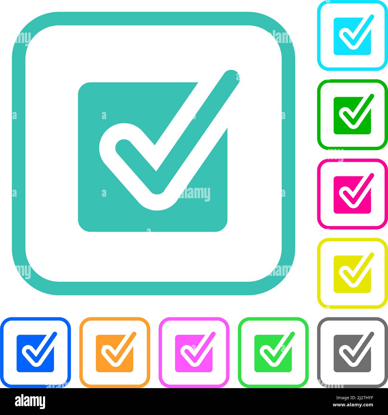 Checked box solid vivid colored flat icons in curved borders on white ...