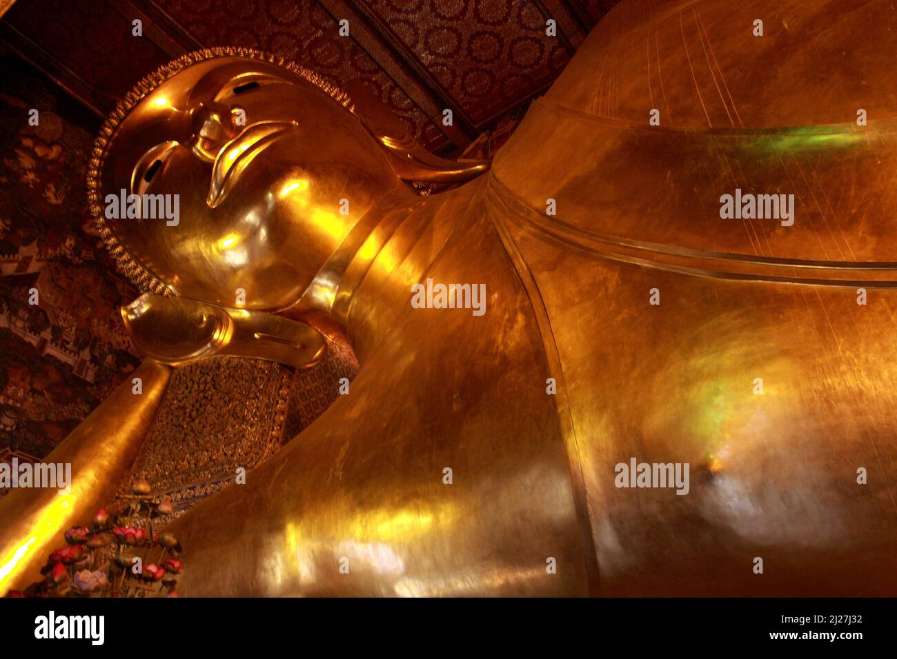 Golden Sleeping Budha Statue at Grand Palace Bangkok, Thailand Stock ...