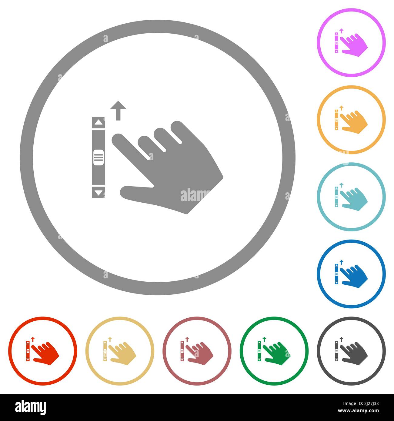 Right handed scroll up gesture flat color icons in round outlines on white background Stock ...