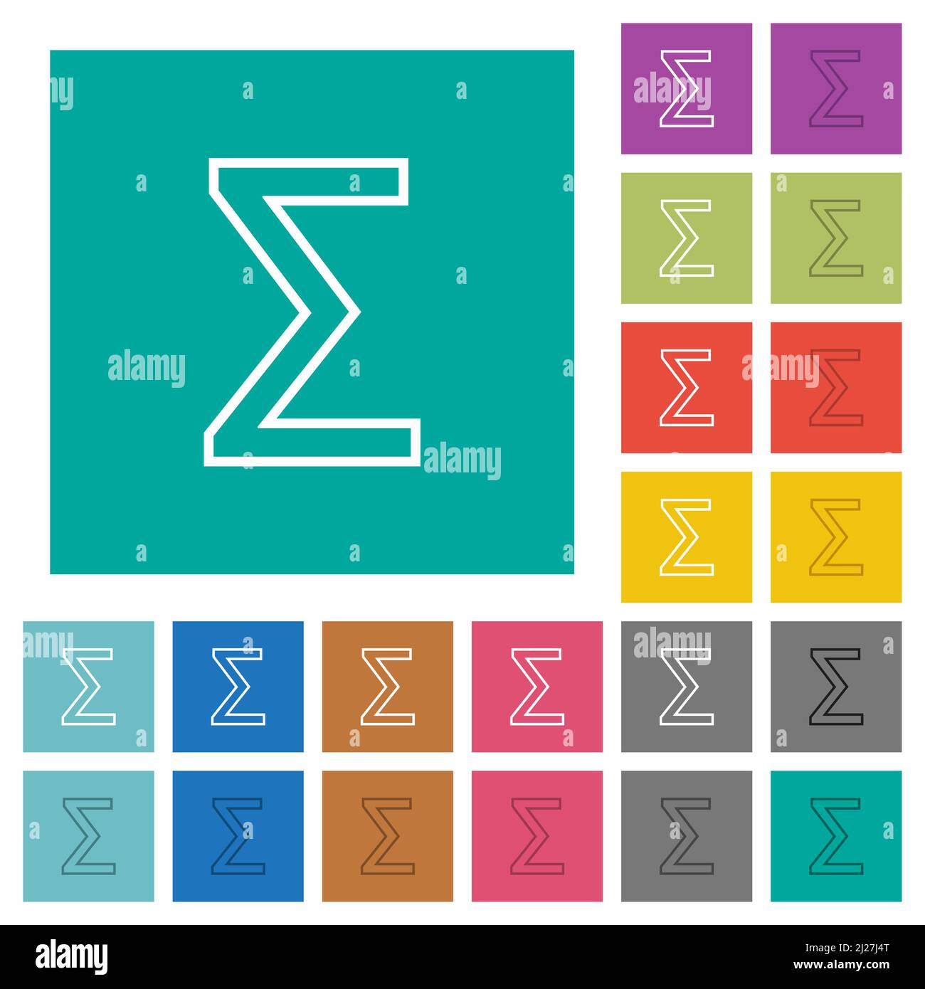 Sum symbol outline multi colored flat icons on plain square backgrounds ...