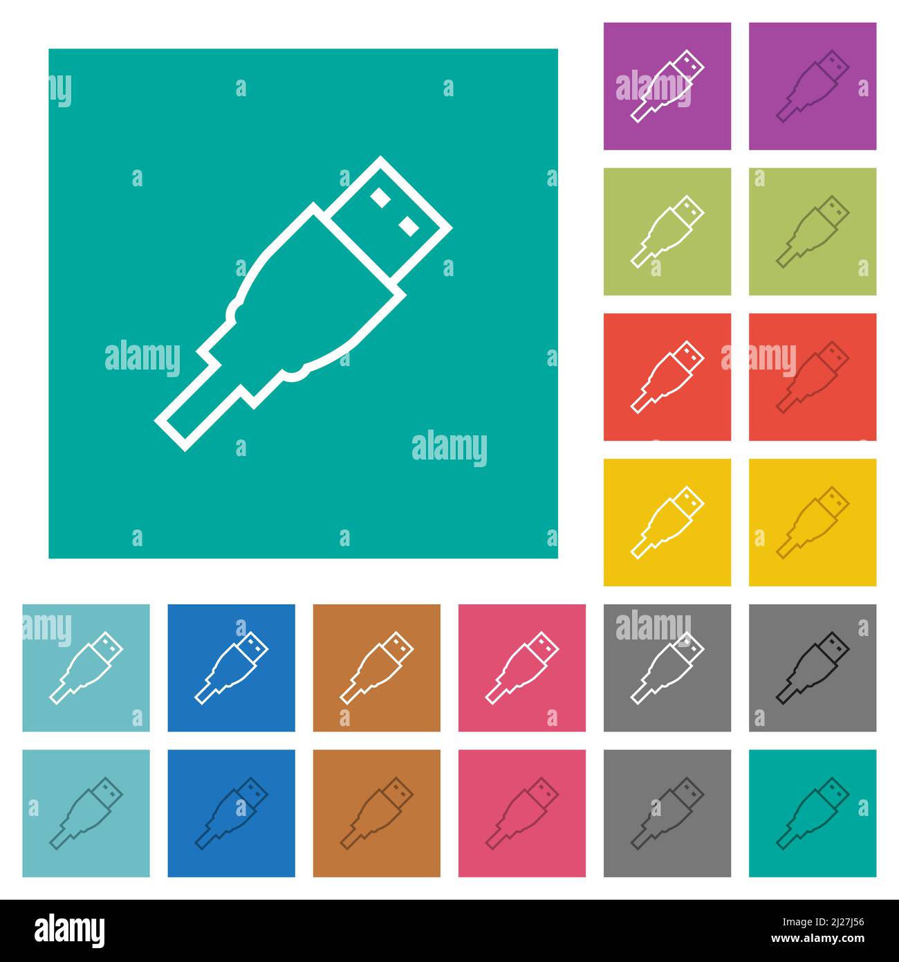 USB plug outline multi colored flat icons on plain square backgrounds ...