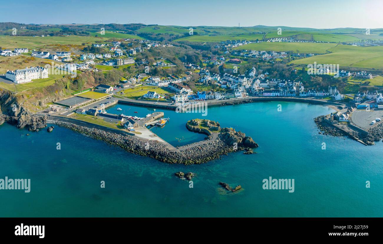 Aerial view of village of Portpatrick in Dumfries and Galloway ...