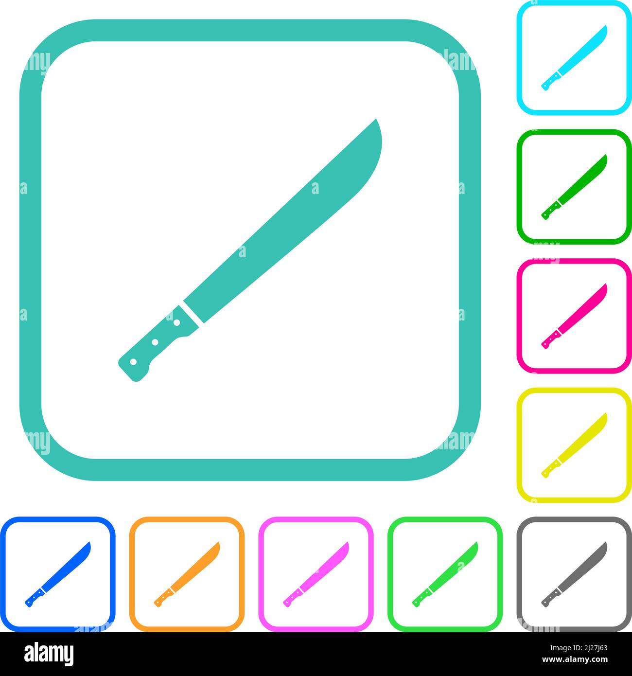 Machete vivid colored flat icons in curved borders on white background ...