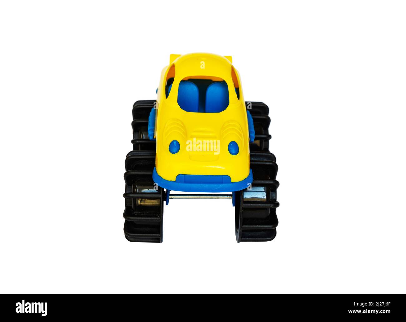 Children's yellow plastic toy car on a white background Stock Photo - Alamy
