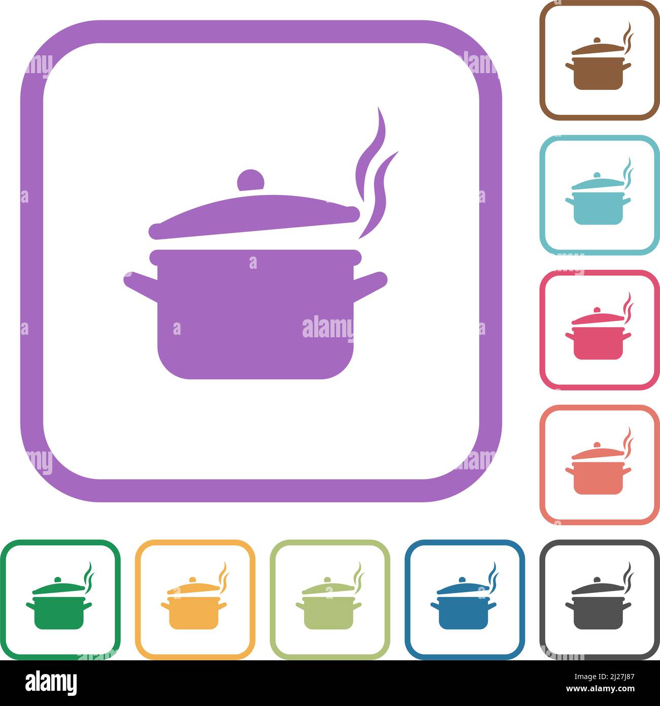 Steaming pot with lid simple icons in color rounded square frames on ...