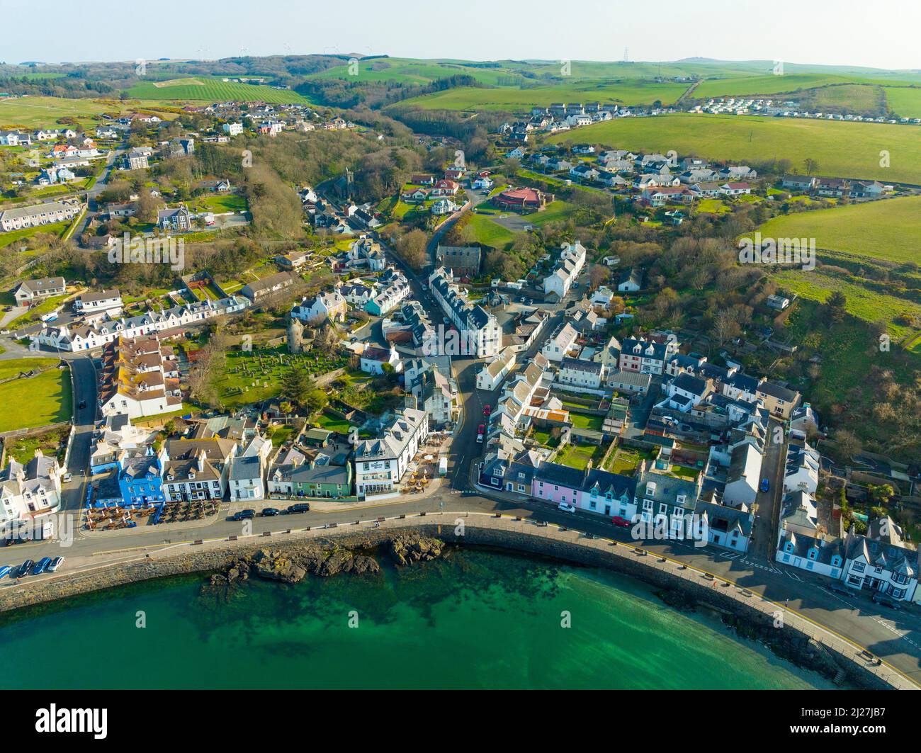 Aerial view of village of Portpatrick in Dumfries and Galloway ...