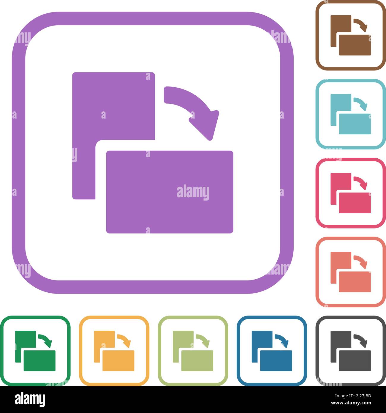 Rotate right solid simple icons in color rounded square frames on white ...