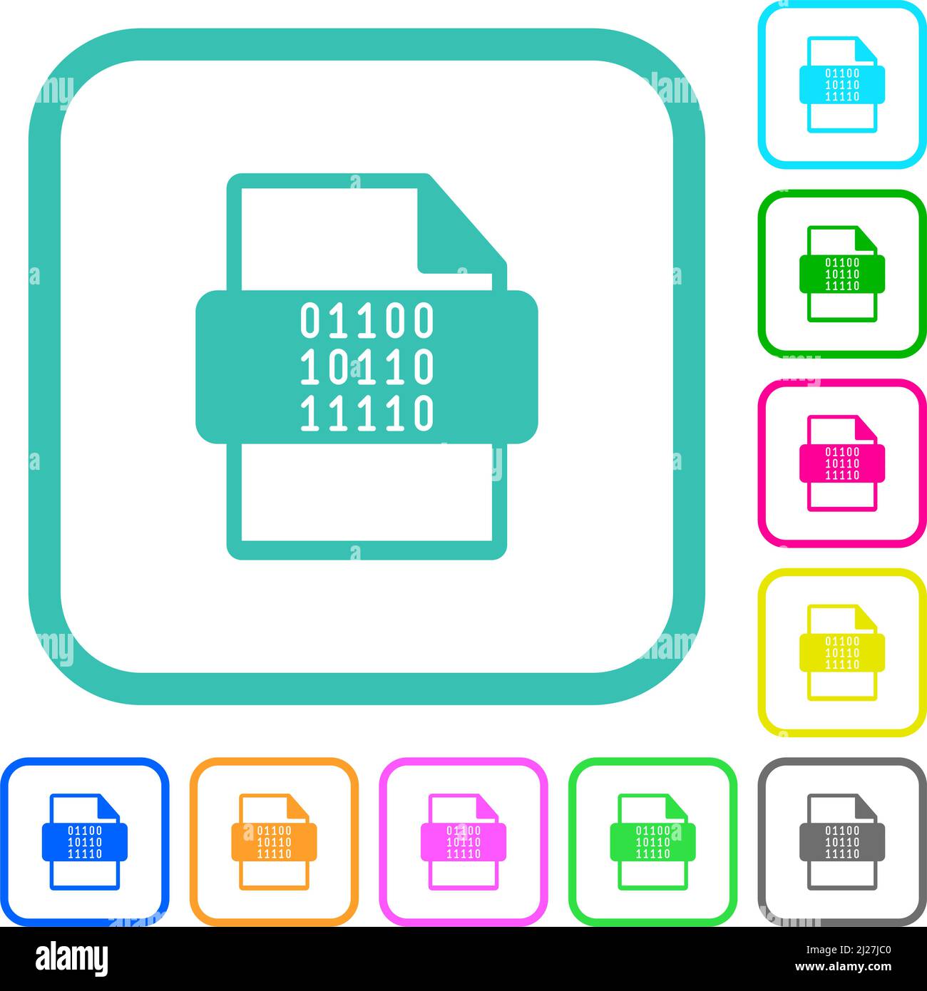 Binary file type vivid colored flat icons in curved borders on white ...